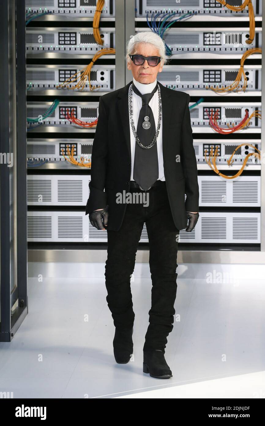 German Designer Karl Lagerfeld on the runway at the Chanel show as part ...