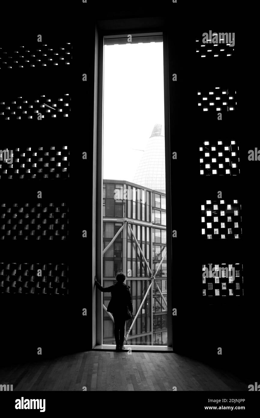 London city view through window Black and White Stock Photos & Images ...