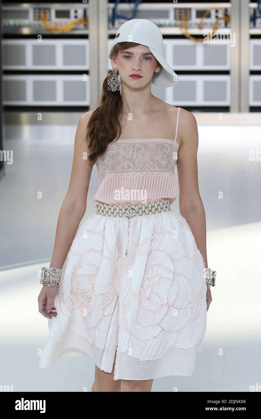 A model walks the runway at the Chanel show as a part of Paris Fashion ...