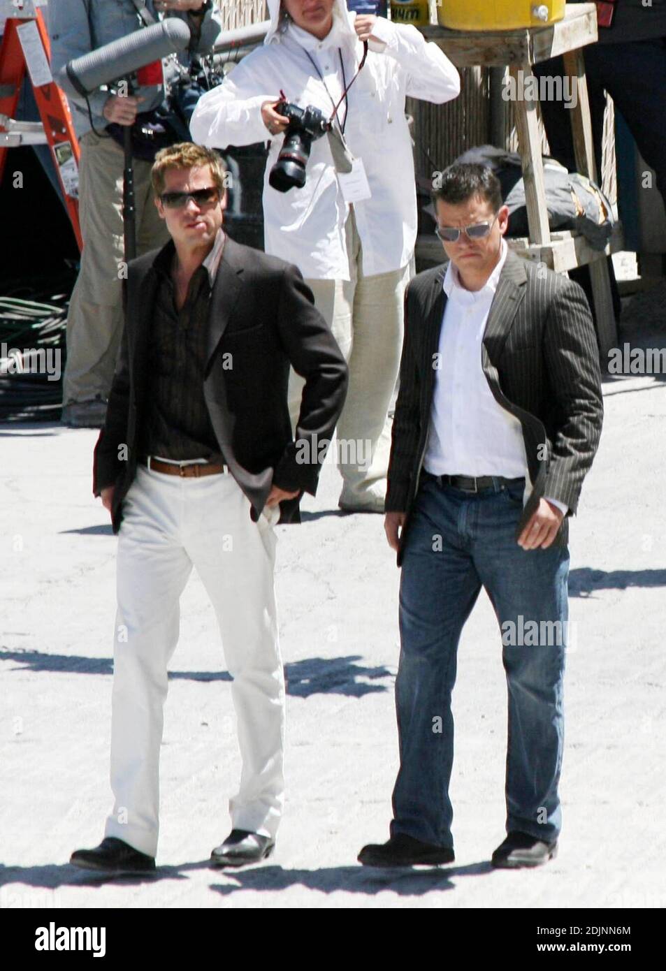Second day of filming Oceans 13 starring Brad Pitt, Matt Damon, George ...
