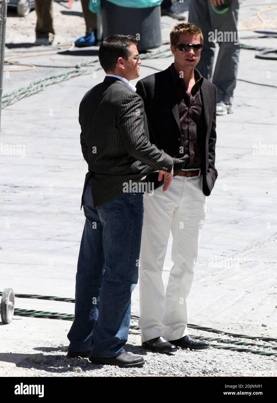 Second day of filming Oceans 13 starring Brad Pitt, Matt Damon, George ...