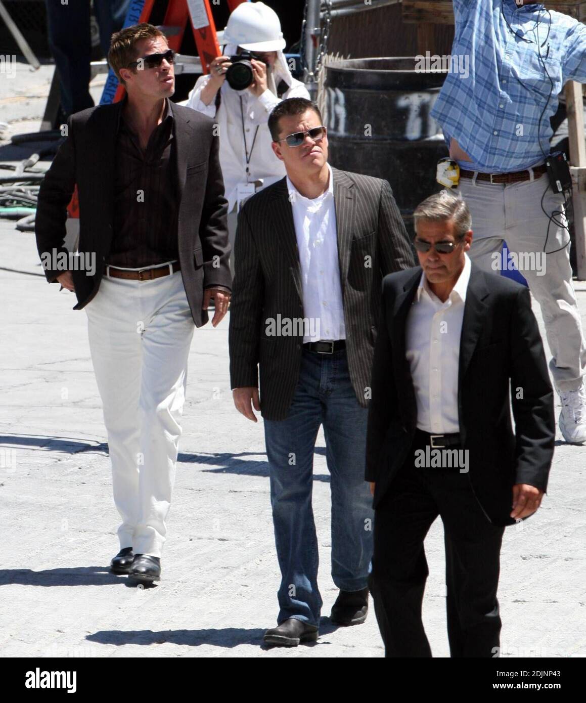 Second day of filming Oceans 13 starring Brad Pitt, Matt Damon, George ...