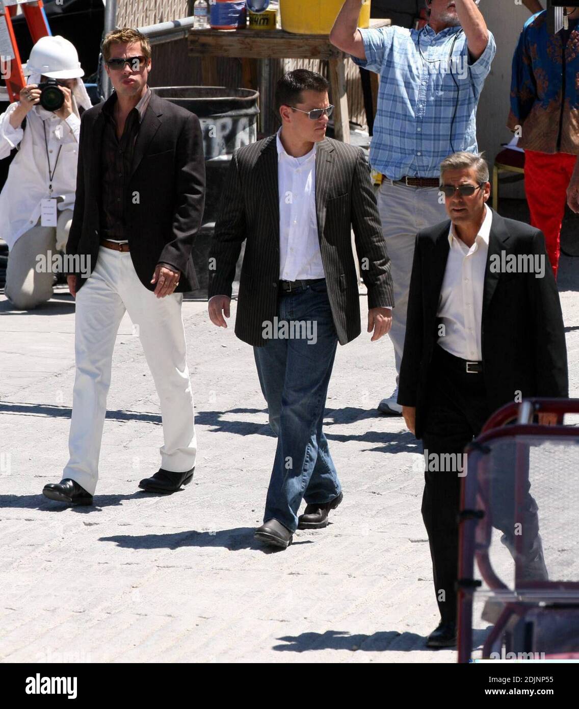 Second day of filming Oceans 13 starring Brad Pitt, Matt Damon, George ...