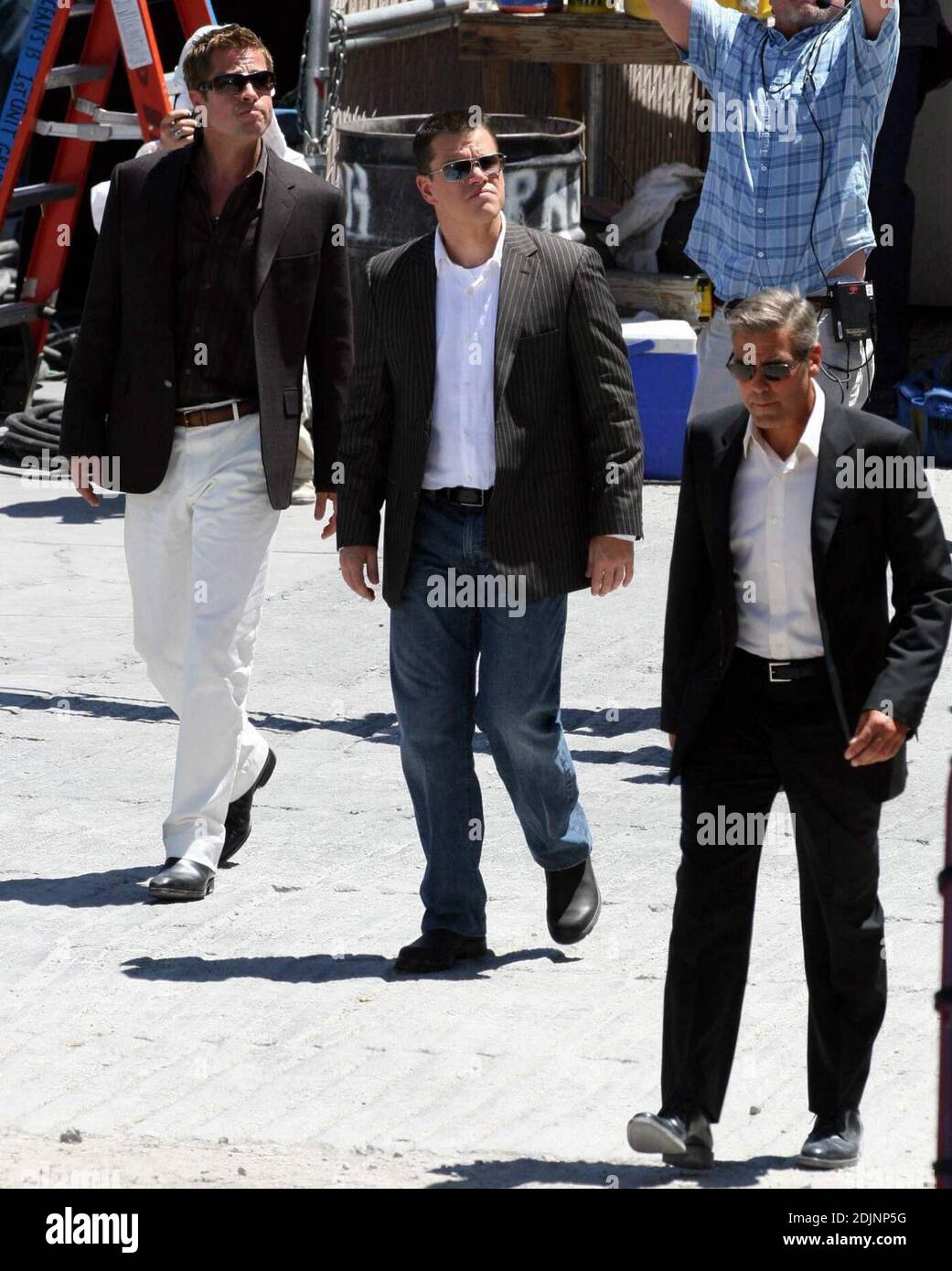 Second day of filming Oceans 13 starring Brad Pitt, Matt Damon, George ...