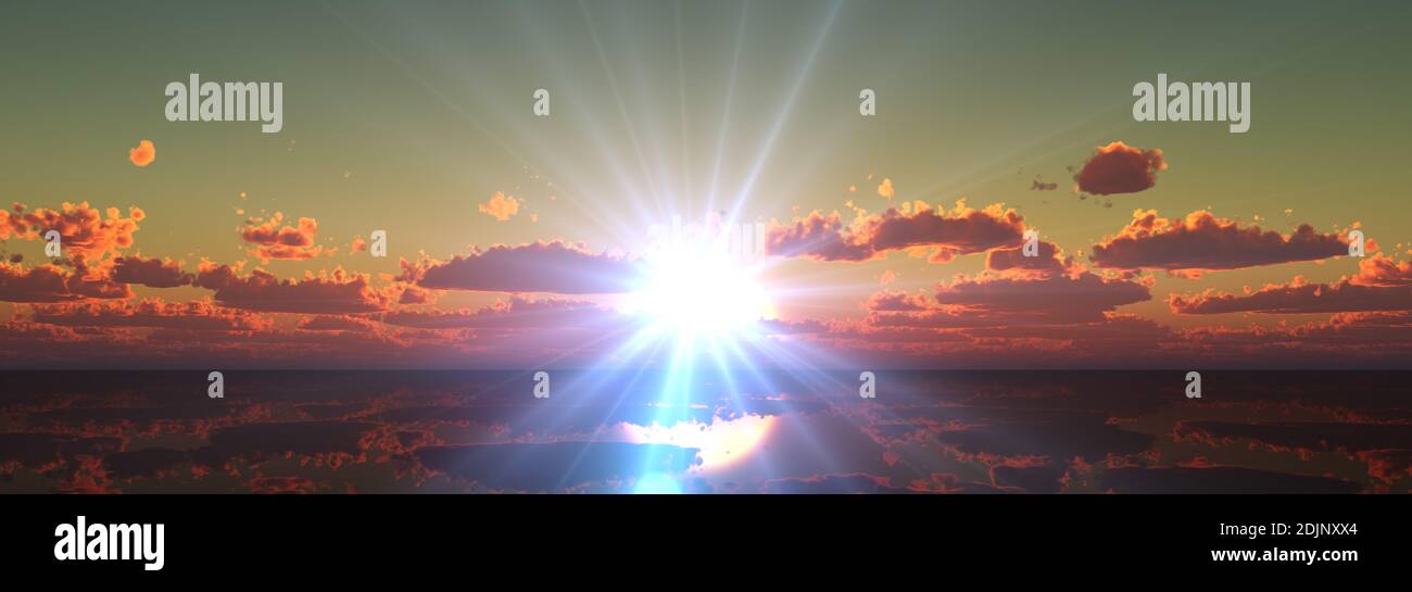 sunset calmly sea sun ray 3d render illustration Stock Photo - Alamy