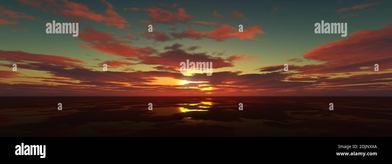sunset calmly sea sun ray 3d render illustration Stock Photo - Alamy