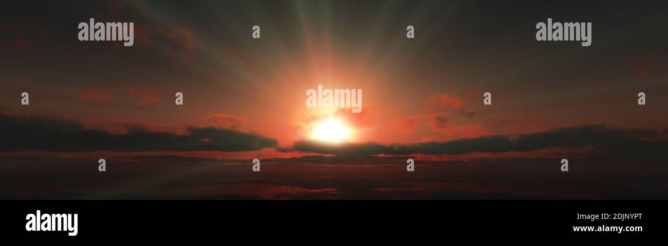 sunset calmly sea sun ray 3d render illustration Stock Photo - Alamy
