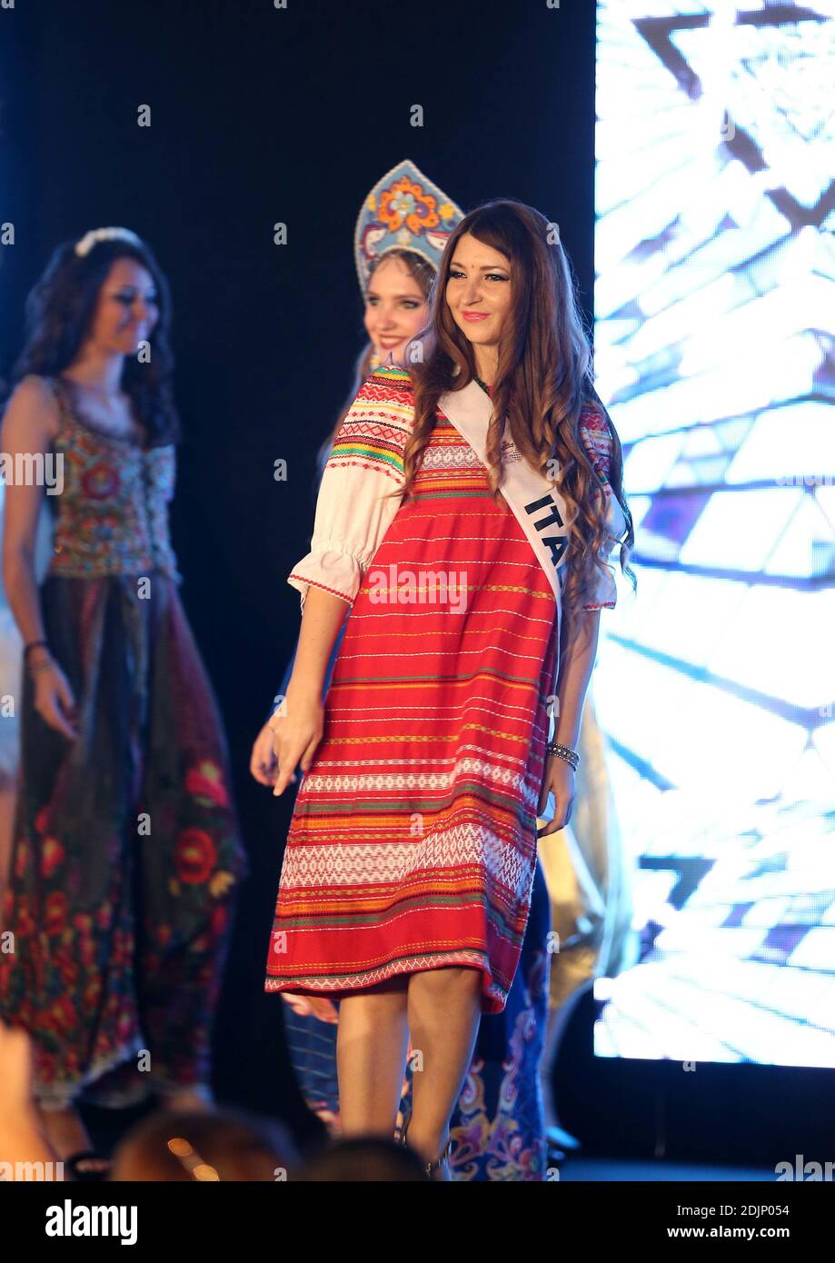 Contestants walk the stage for the 2nd Miss Diamond of the World beauty ...