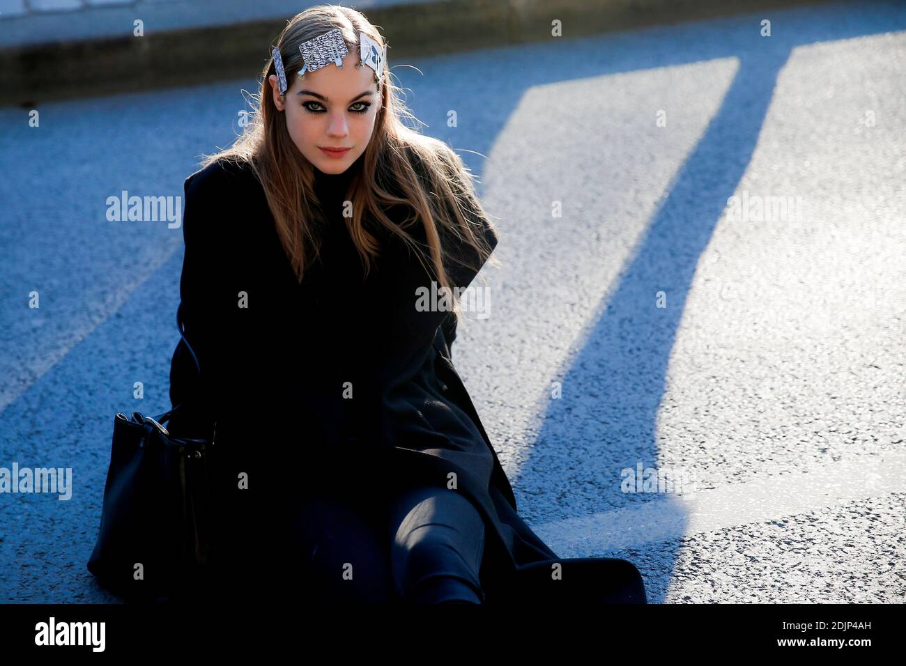 Street style, model Estella Boersma during Paul and Joe Spring Summer ...