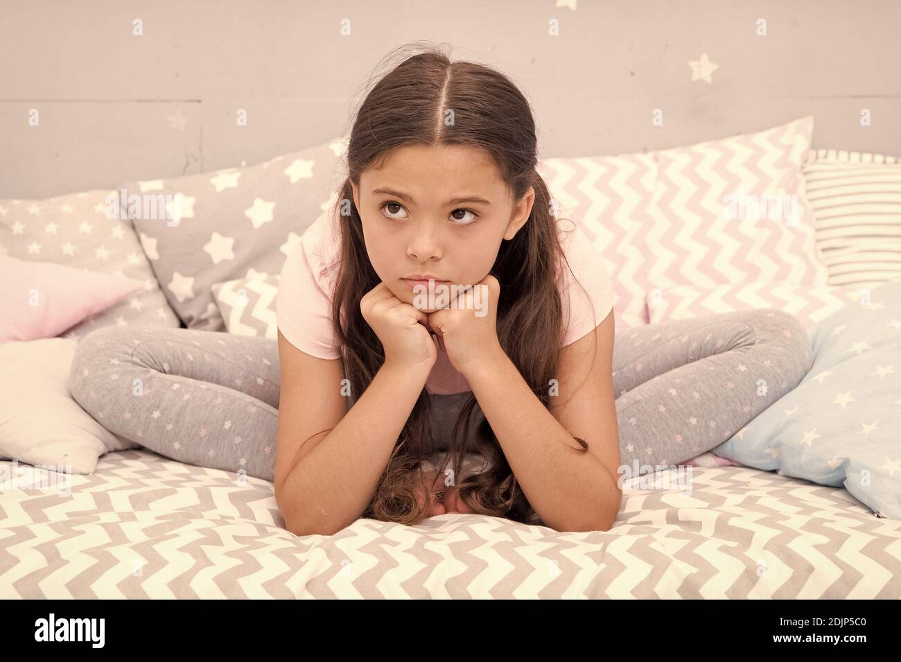 Relaxation Exercises for Falling Asleep. Little girl in pajamas get ...