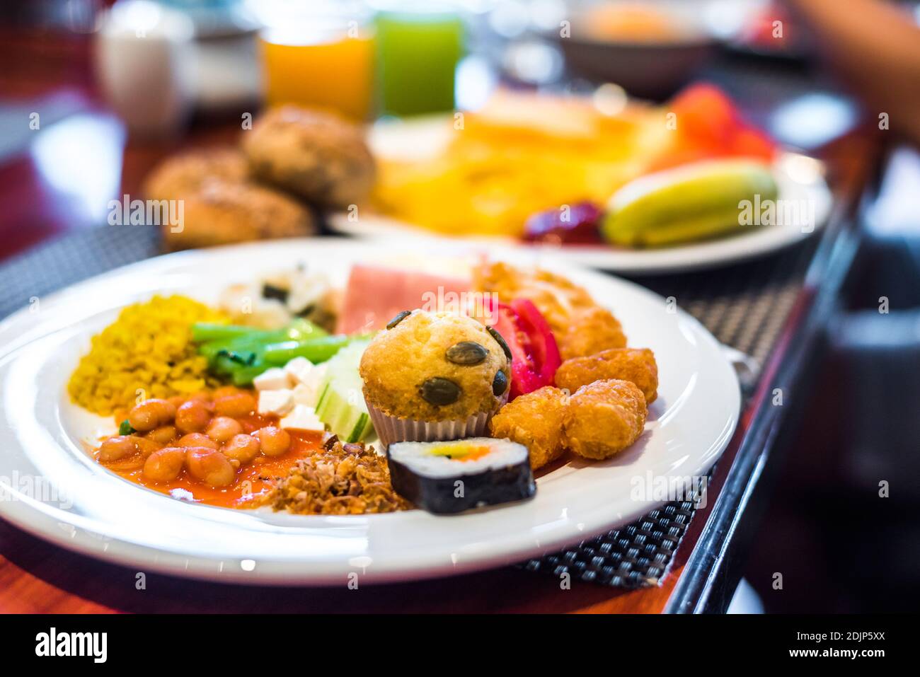 Buffet Breakfast Plate with Various Ingredients Stock Photo - Alamy