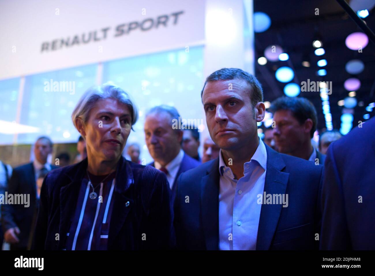Emmanuel Macron visits the Paris Motor show on October 14, 2016 at ...