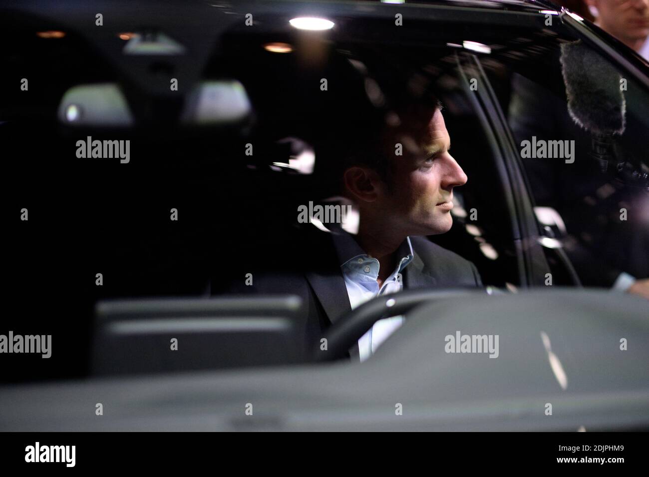 Emmanuel Macron visits the Paris Motor show on October 14, 2016 at ...