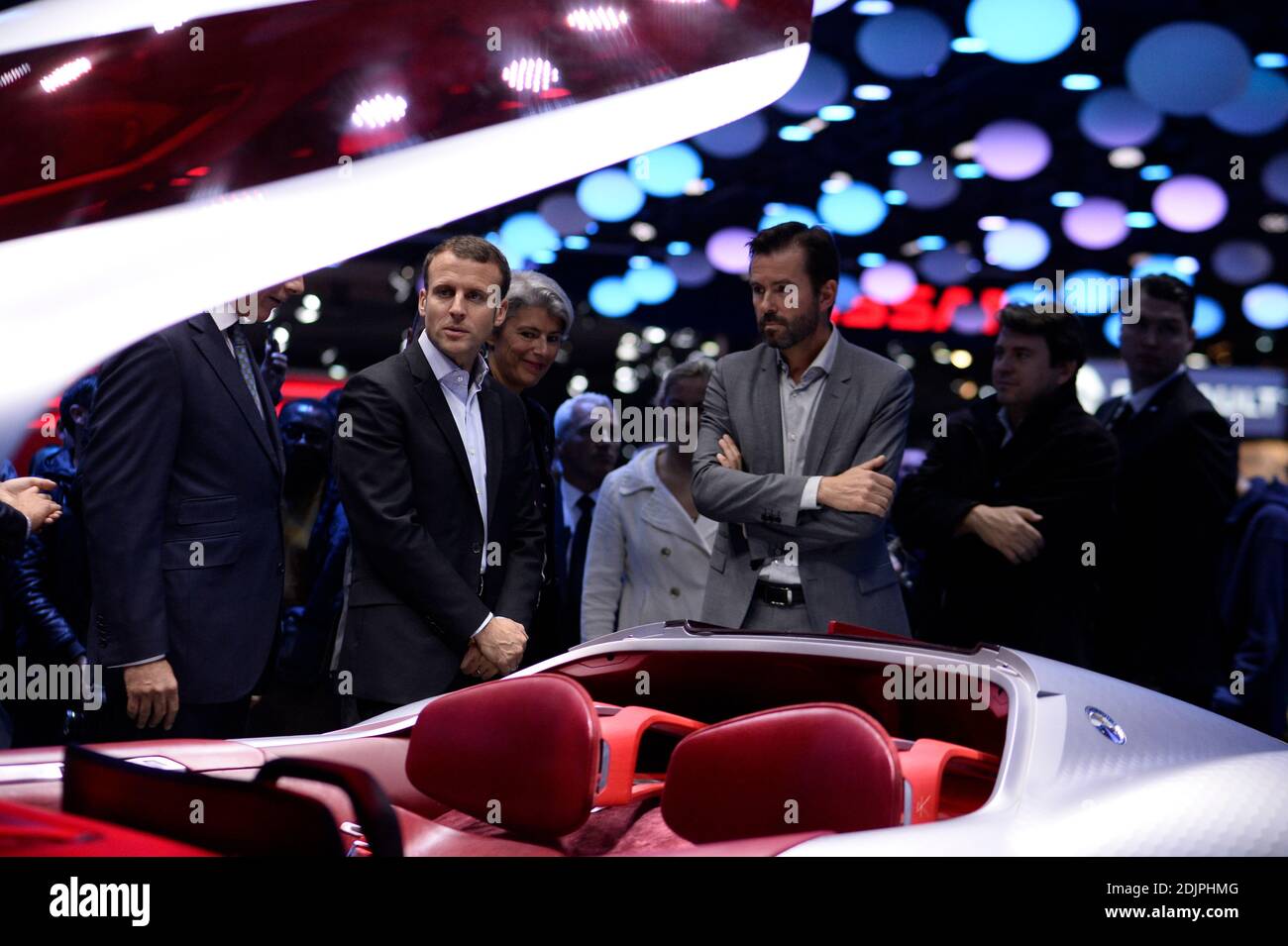 Emmanuel Macron visits the Paris Motor show on October 14, 2016 at ...
