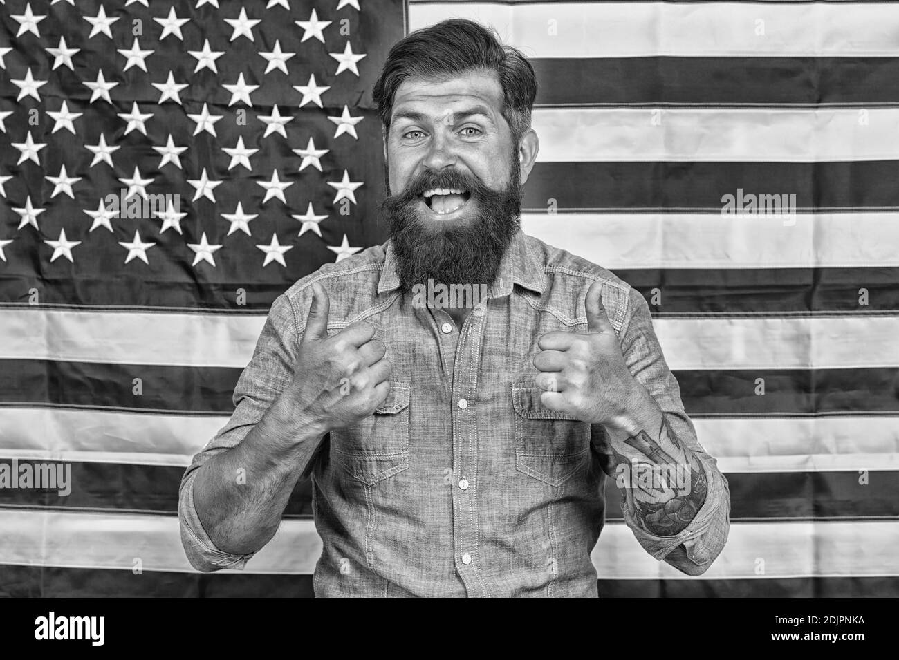 flag is his pride. USA Independence Day 4th of July. happy man at USA ...