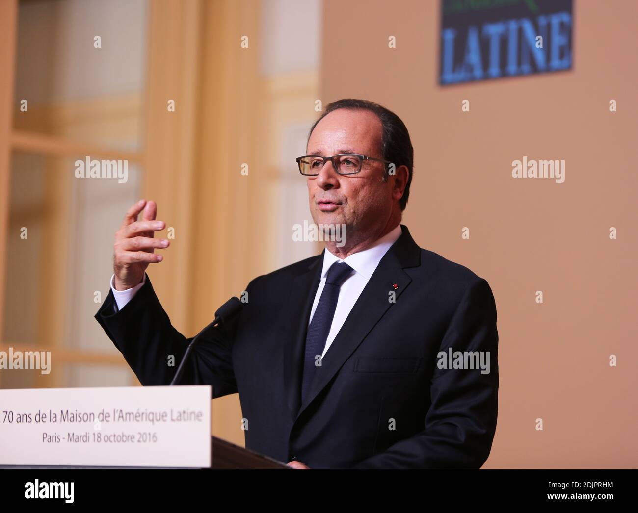French President Francois Hollande delivers his speech as he visits ...