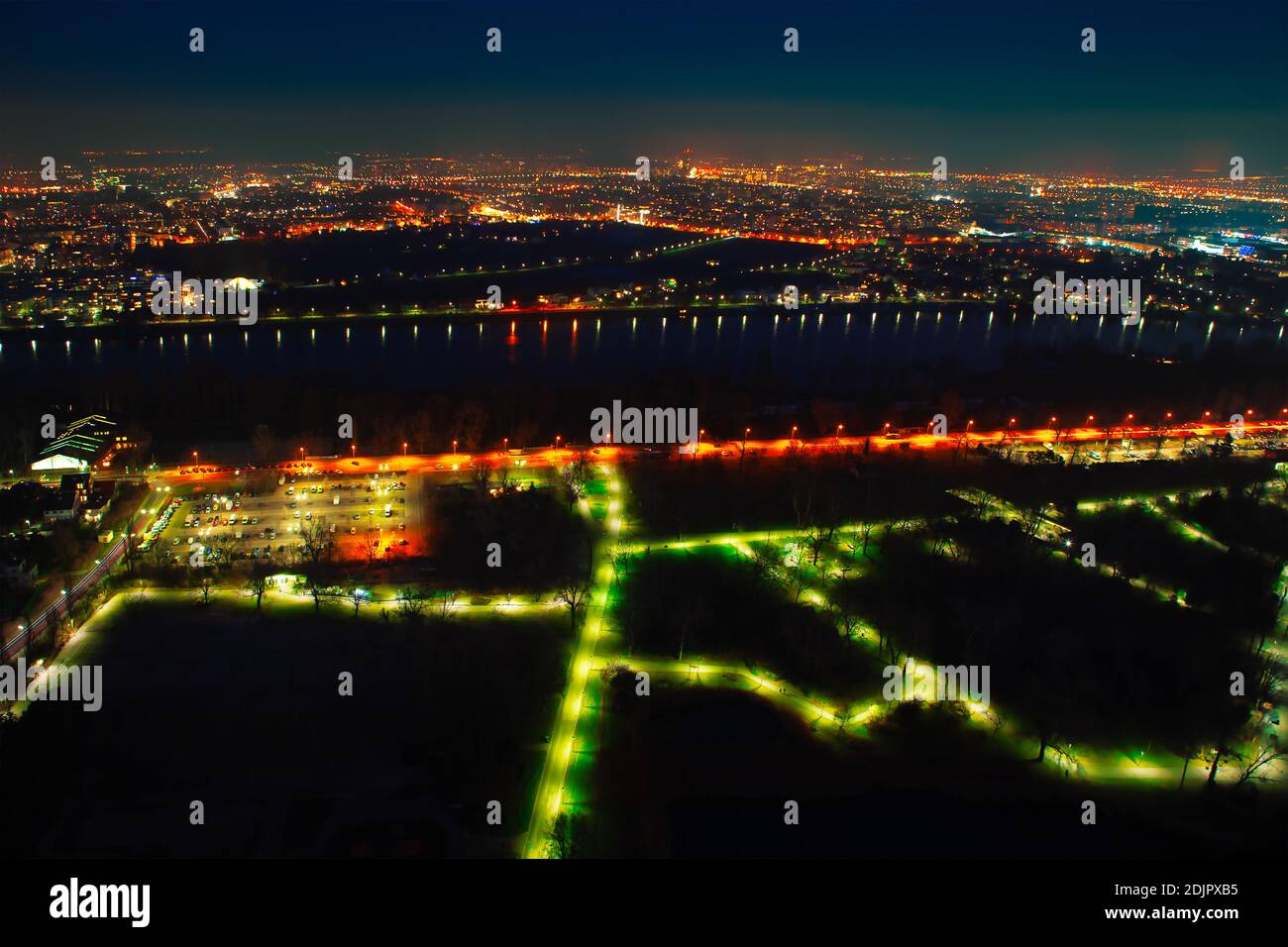 Panoramic night view of Vienna . European Capital City ,aerial view in ...