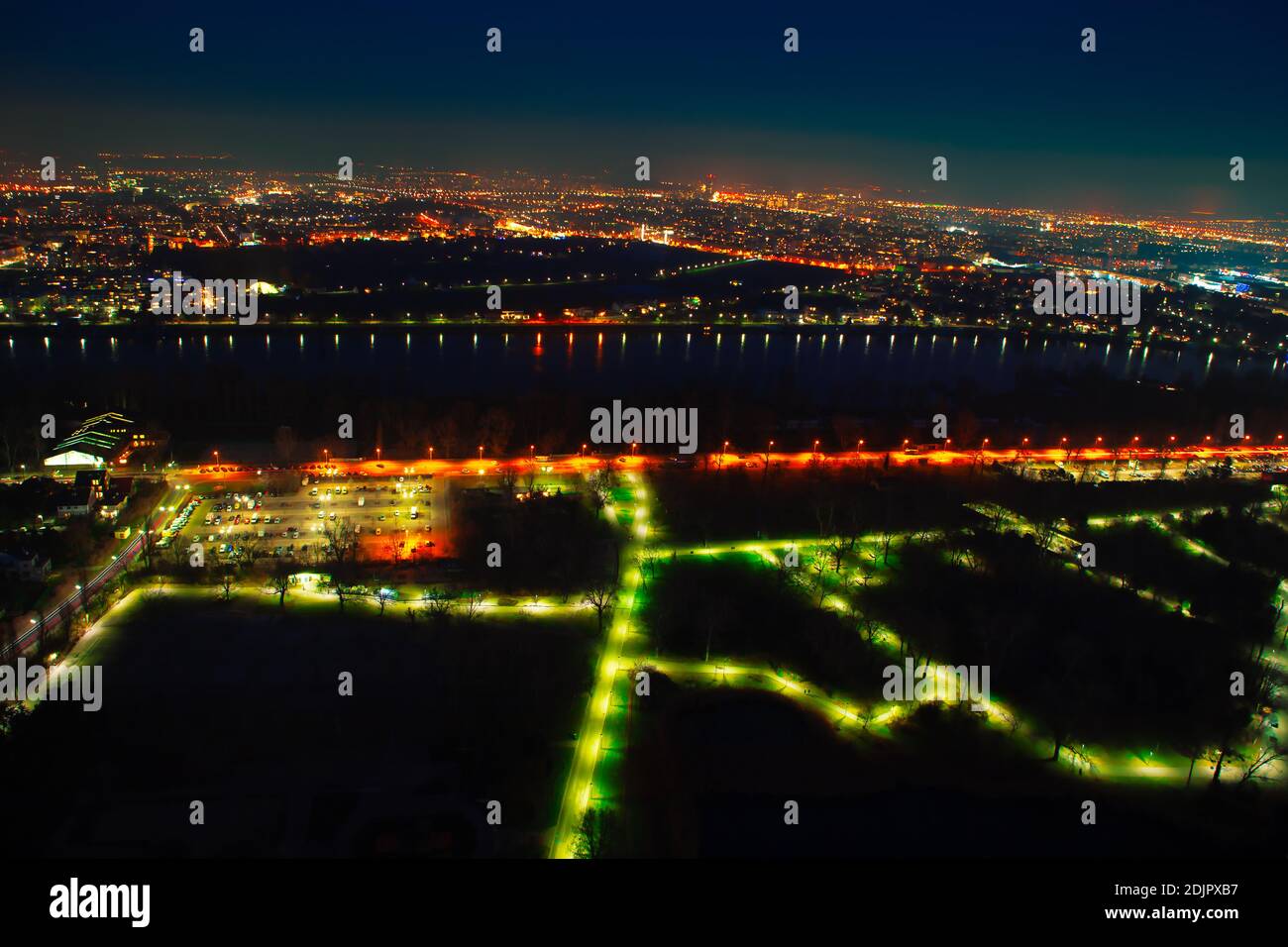 Panoramic night view of Vienna . European Capital City ,aerial view in ...