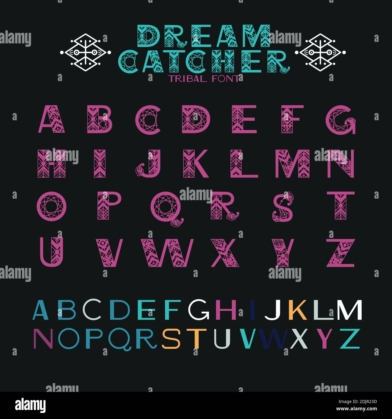 Tribal Alphabet. Letters, numbers and symbols in geometric ethnic style ...