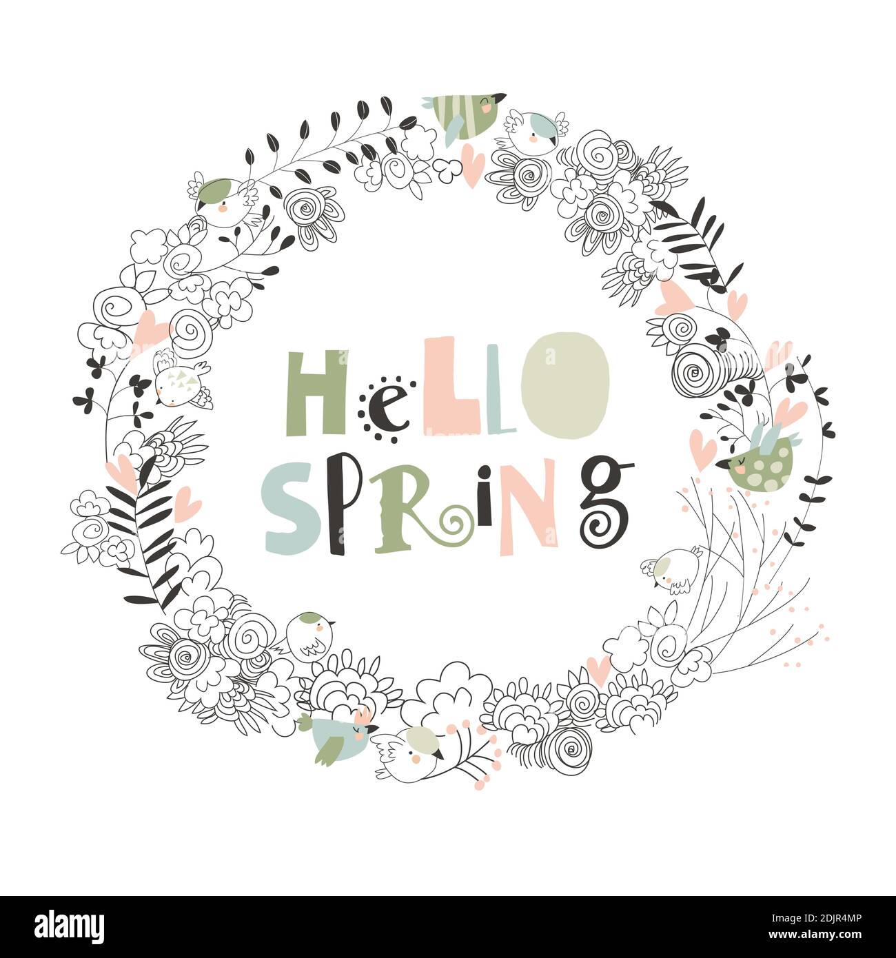 Cartoon spring floral wreath on white background Stock Vector Image ...