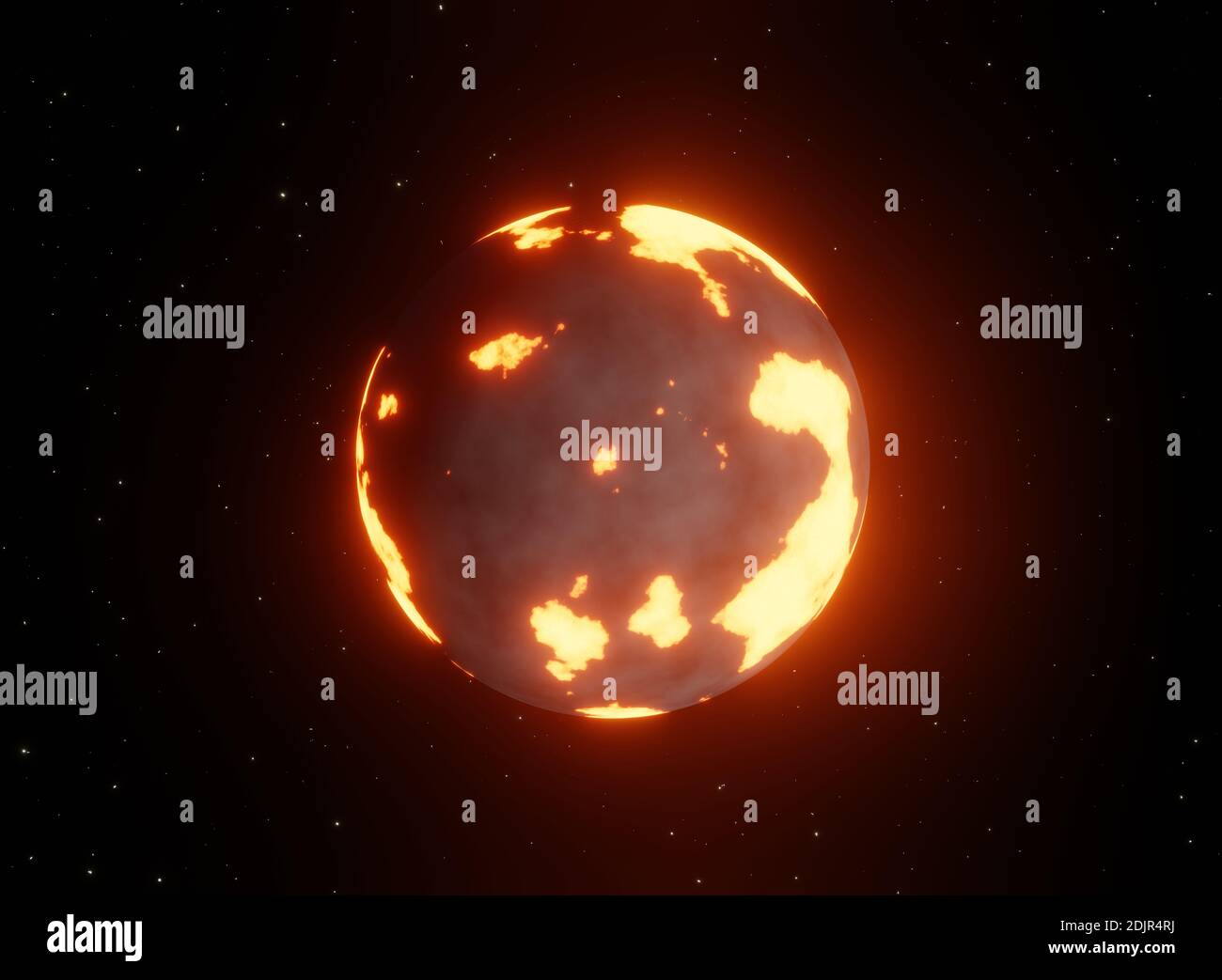 hot alien planet with volcanic activity, 3d render Stock Photo - Alamy