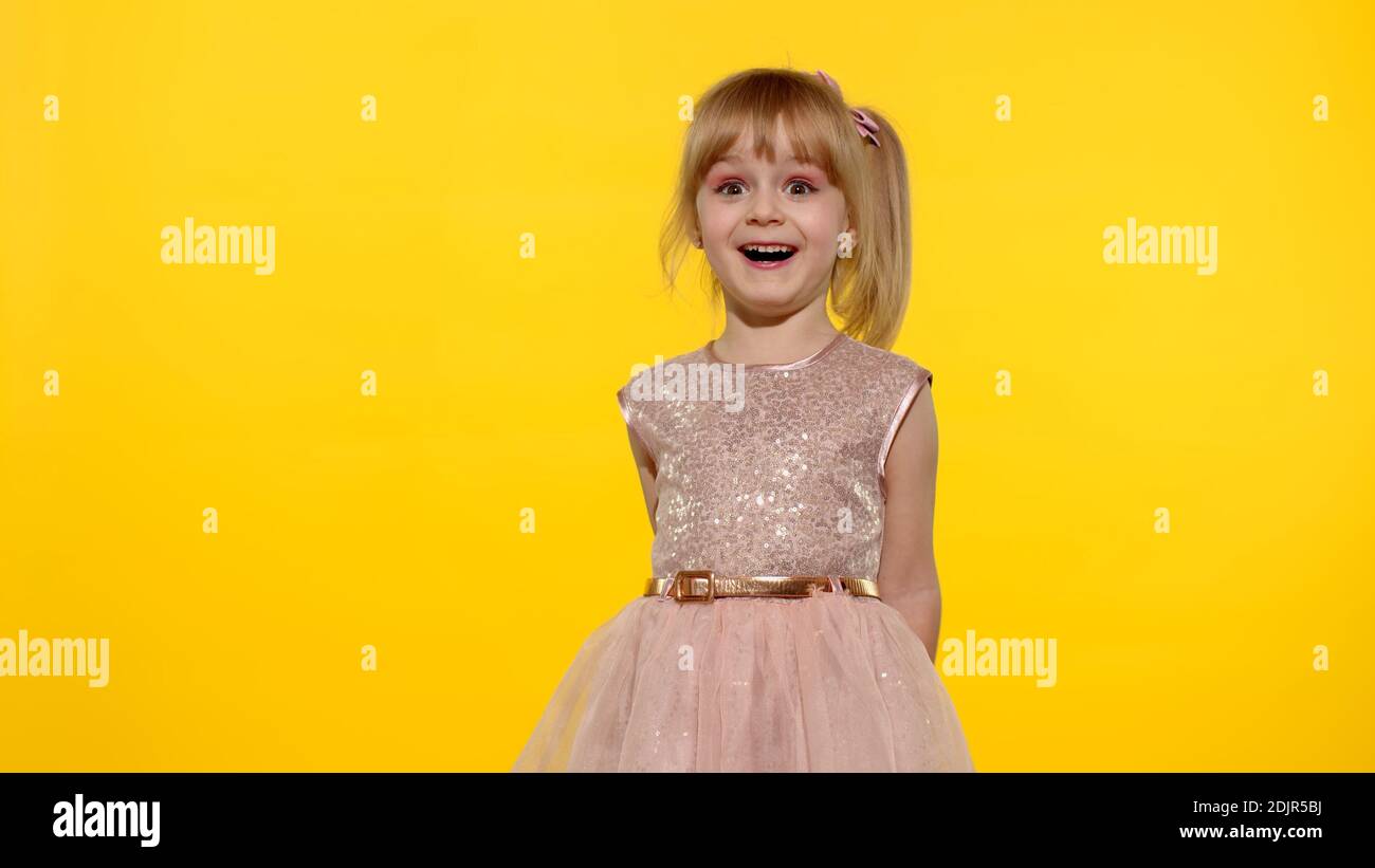 Impressed child. Perfect surprise. Exciting news. Wow reaction. Amazed ...