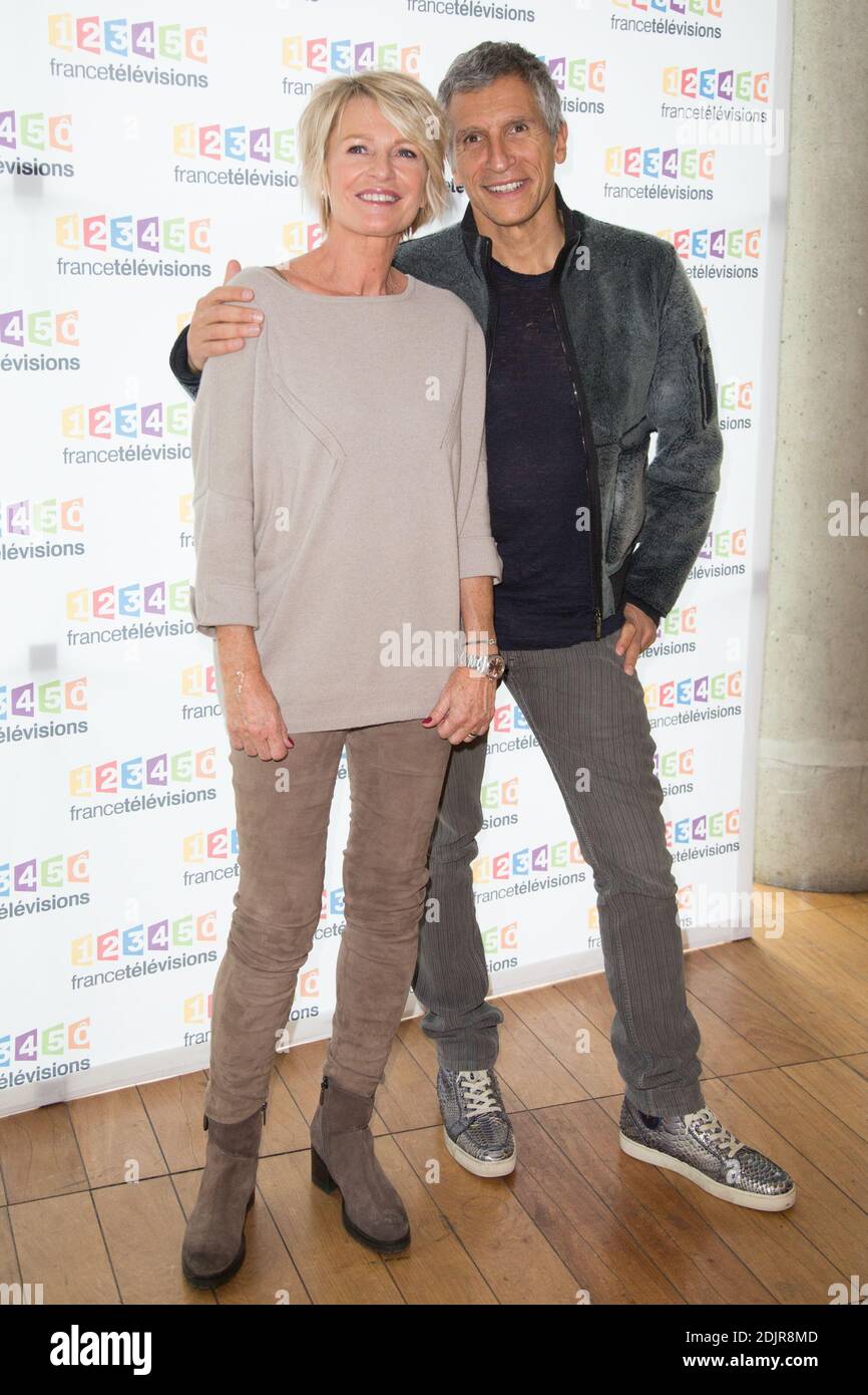 Sophie Davant et Nagui à la conférence de presse du 30me Téléthon à France Télévisons, Paris ...