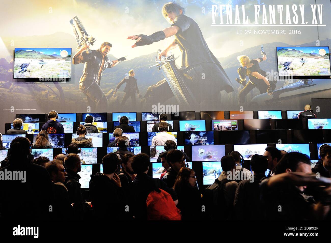 Gamers playing video games during the opening of the Paris Games Week ...