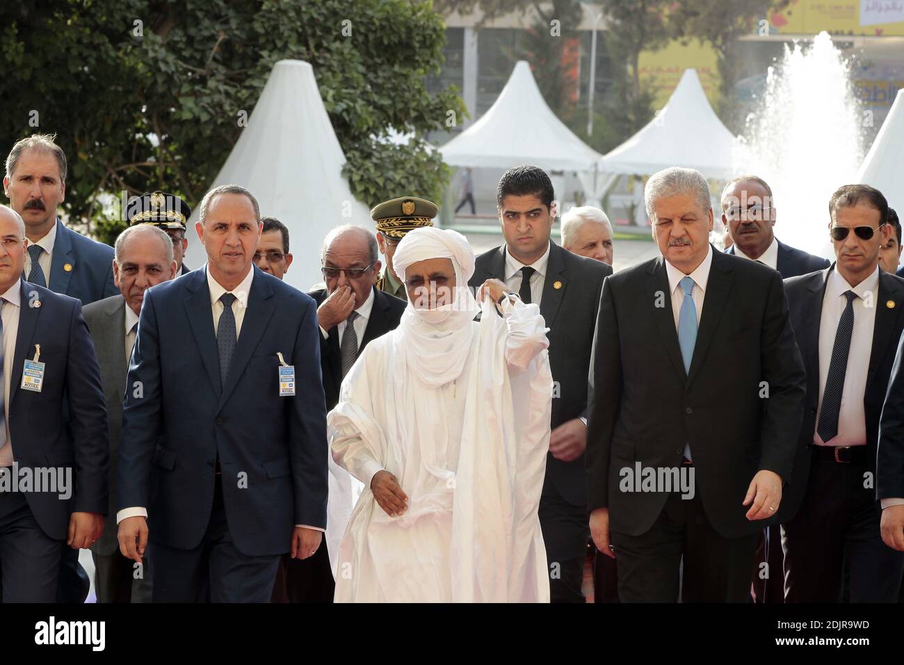 Algerian Prime Minister, alongside visiting Nigerien counterpart Brigi Rafini (in white), opens ...