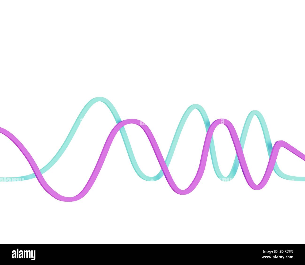 two wavy curved lines isolated on white background, 3d illustration ...