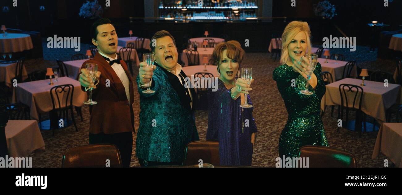 THE PROM, from left: Andrew Rannells, James Corden, Meryl Streep ...