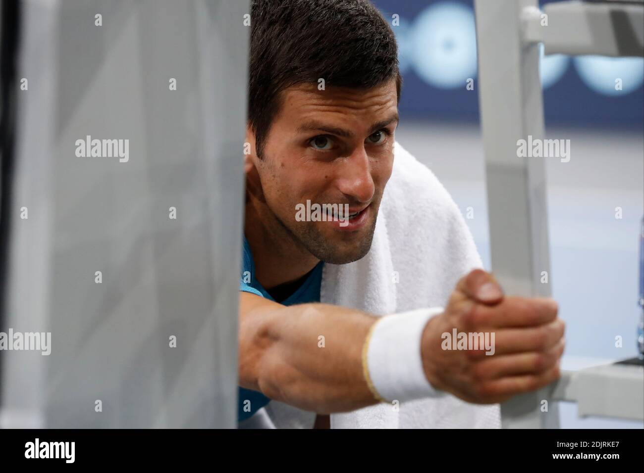 Serbia's Novak Djokovic training at the BNP Paribas Tennis Masters ...