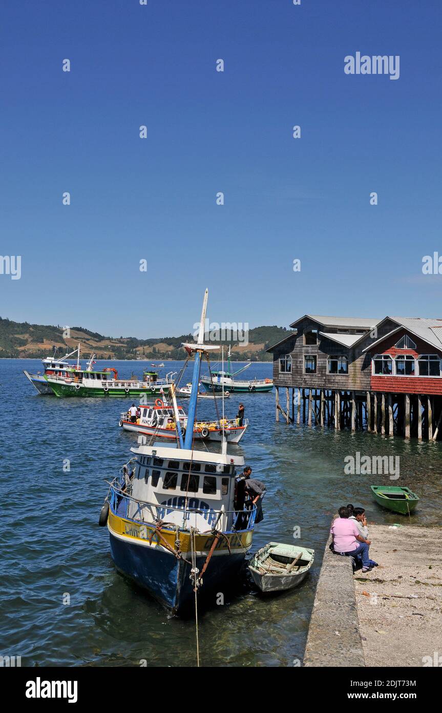 South America, Chile, Chiloe Island, Castro, fishing port Stock Photo ...
