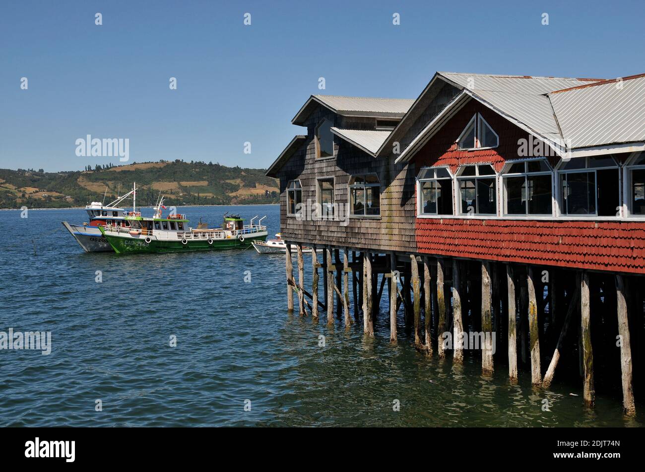 South America, Chile, Chiloe Island, Castro, fishing port Stock Photo ...