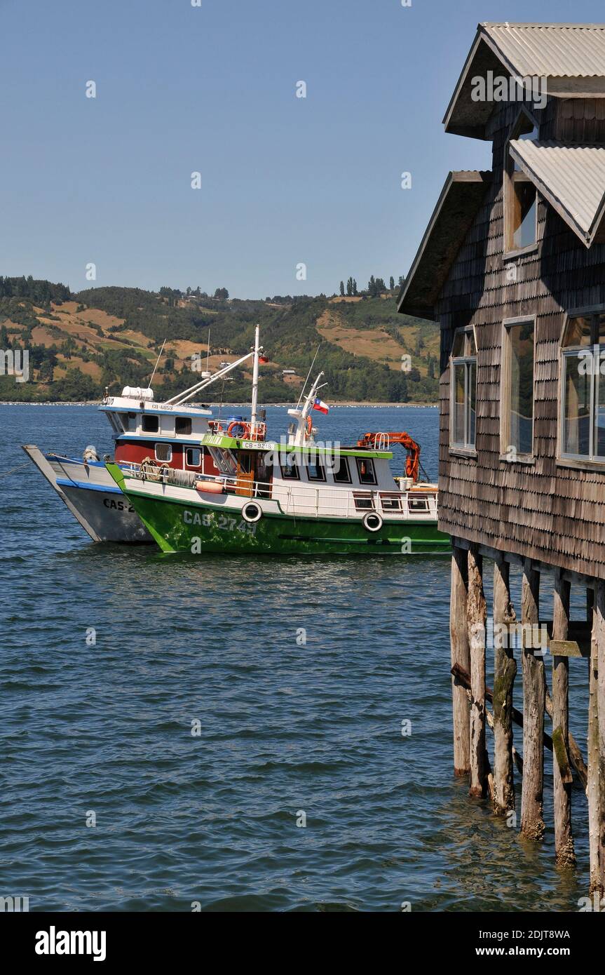 South America, Chile, Chiloe Island, Castro, fishing port Stock Photo ...