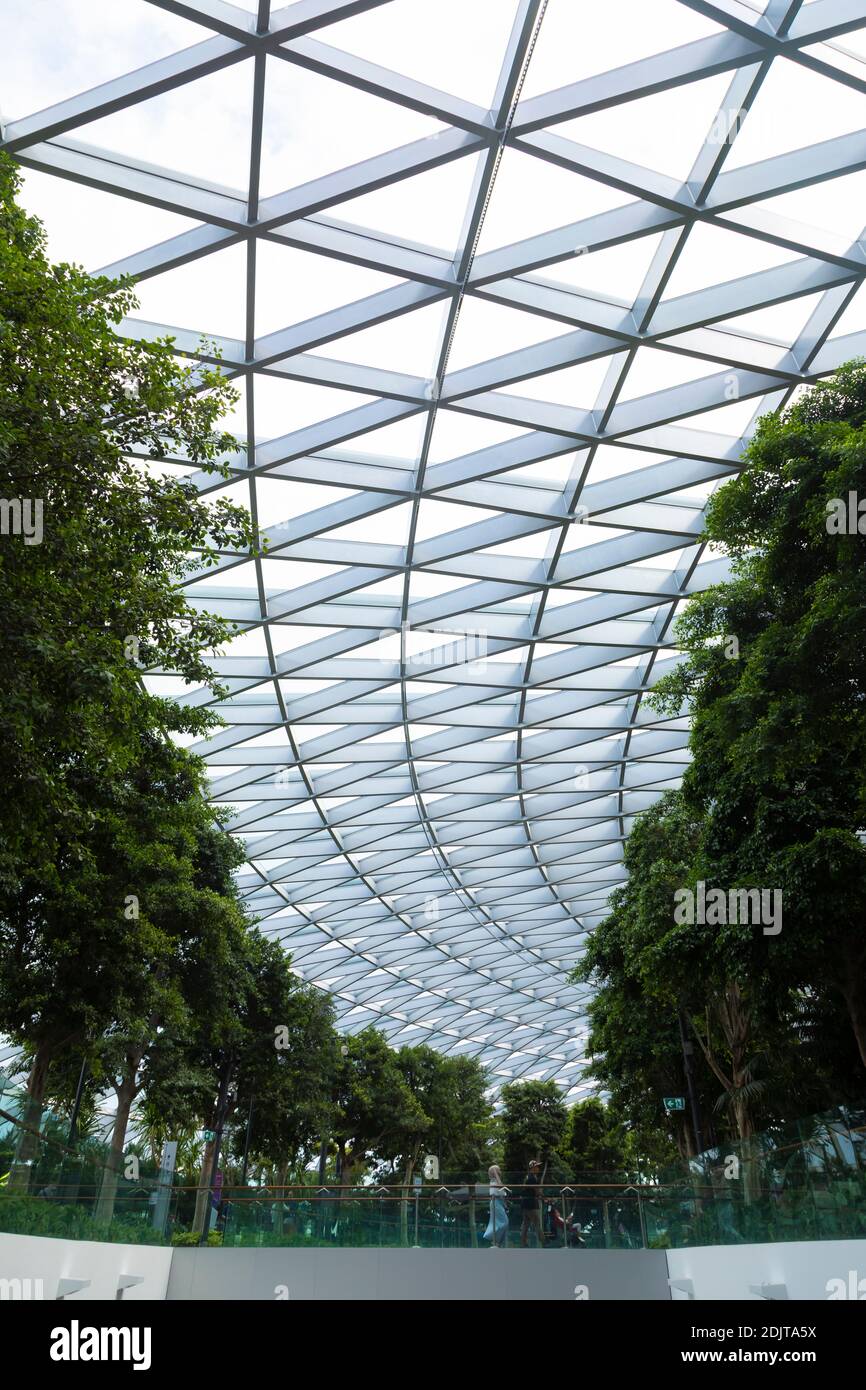 Singapore - October 21, 2019: Detail of a part of the dome of the Jewel ...