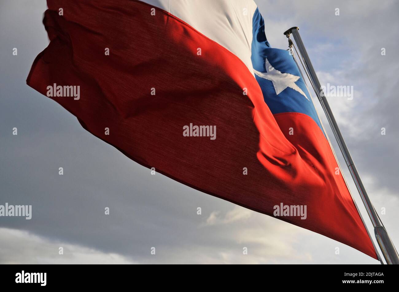 South America, Chile, Xll Region, Patagonia, Punta Arenas, Chilean flag ...