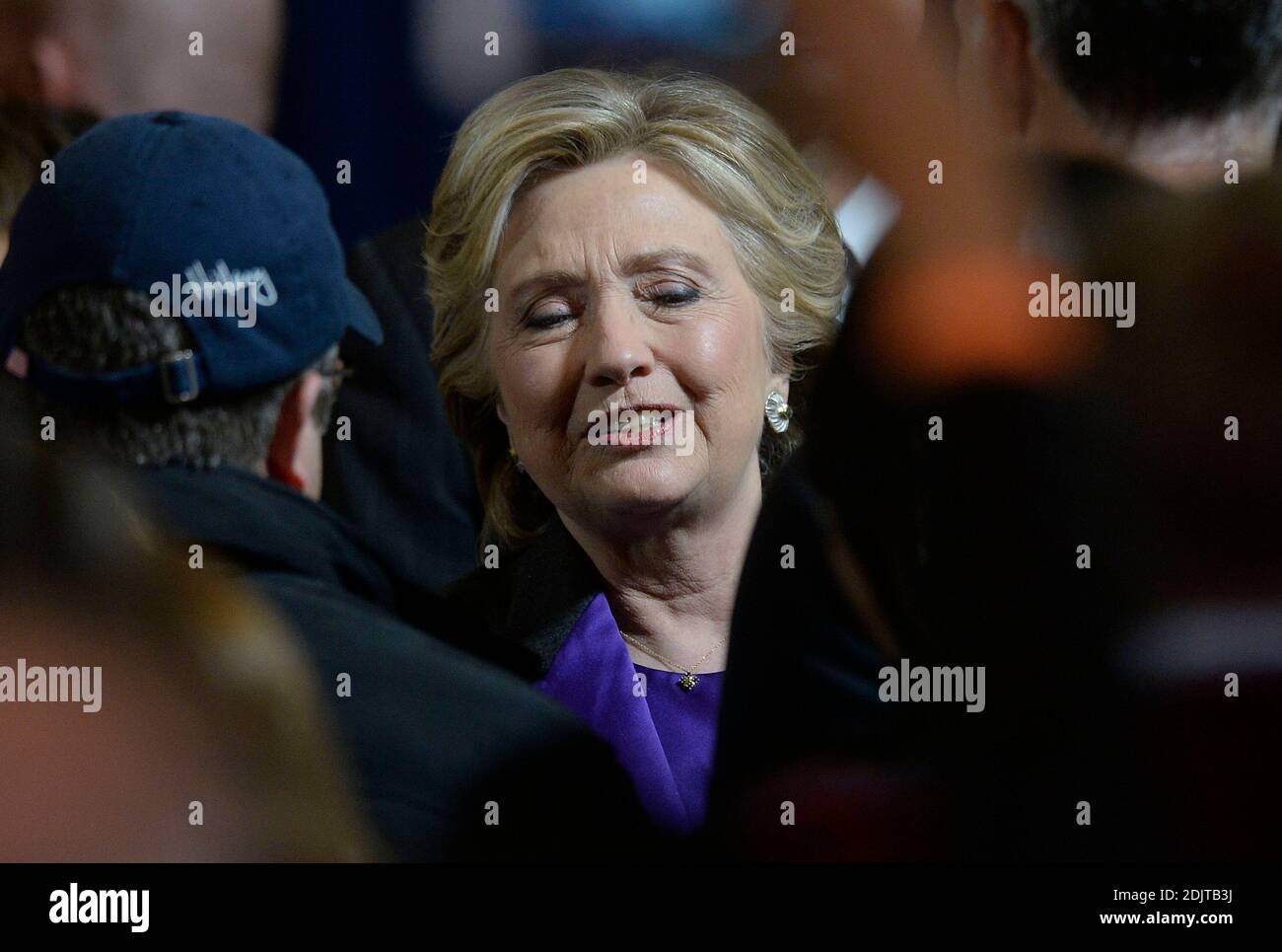 Presidential candidate Hillary Clinton greets campaign staff after ...