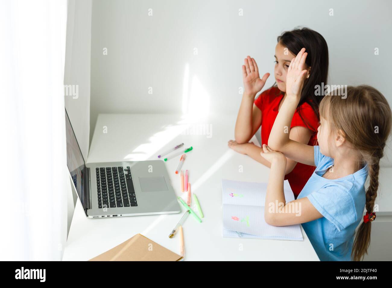 Learning from home, Home school kid concept. Little children study ...