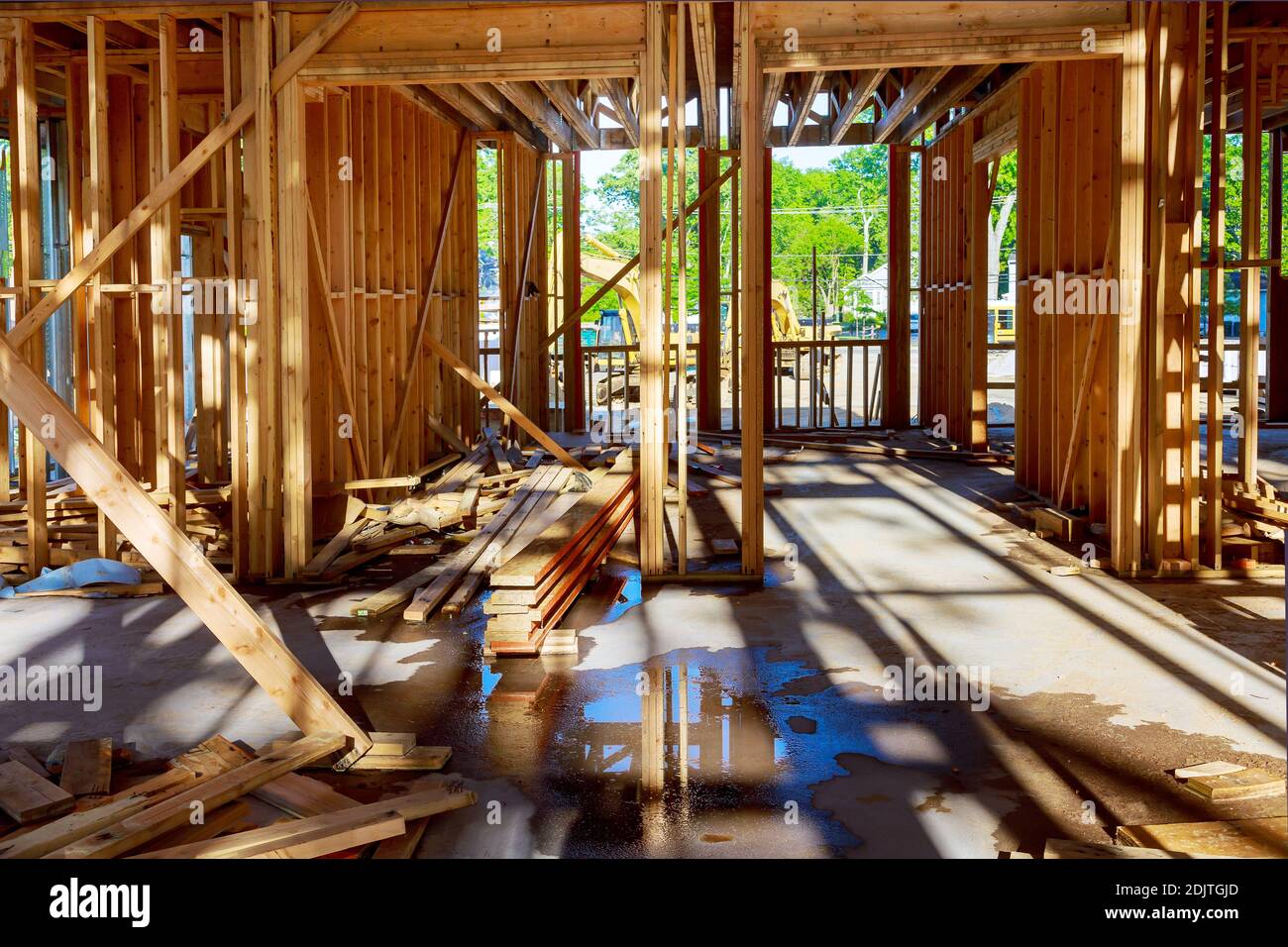 Wooden house in American beams the view of building frame structure on ...