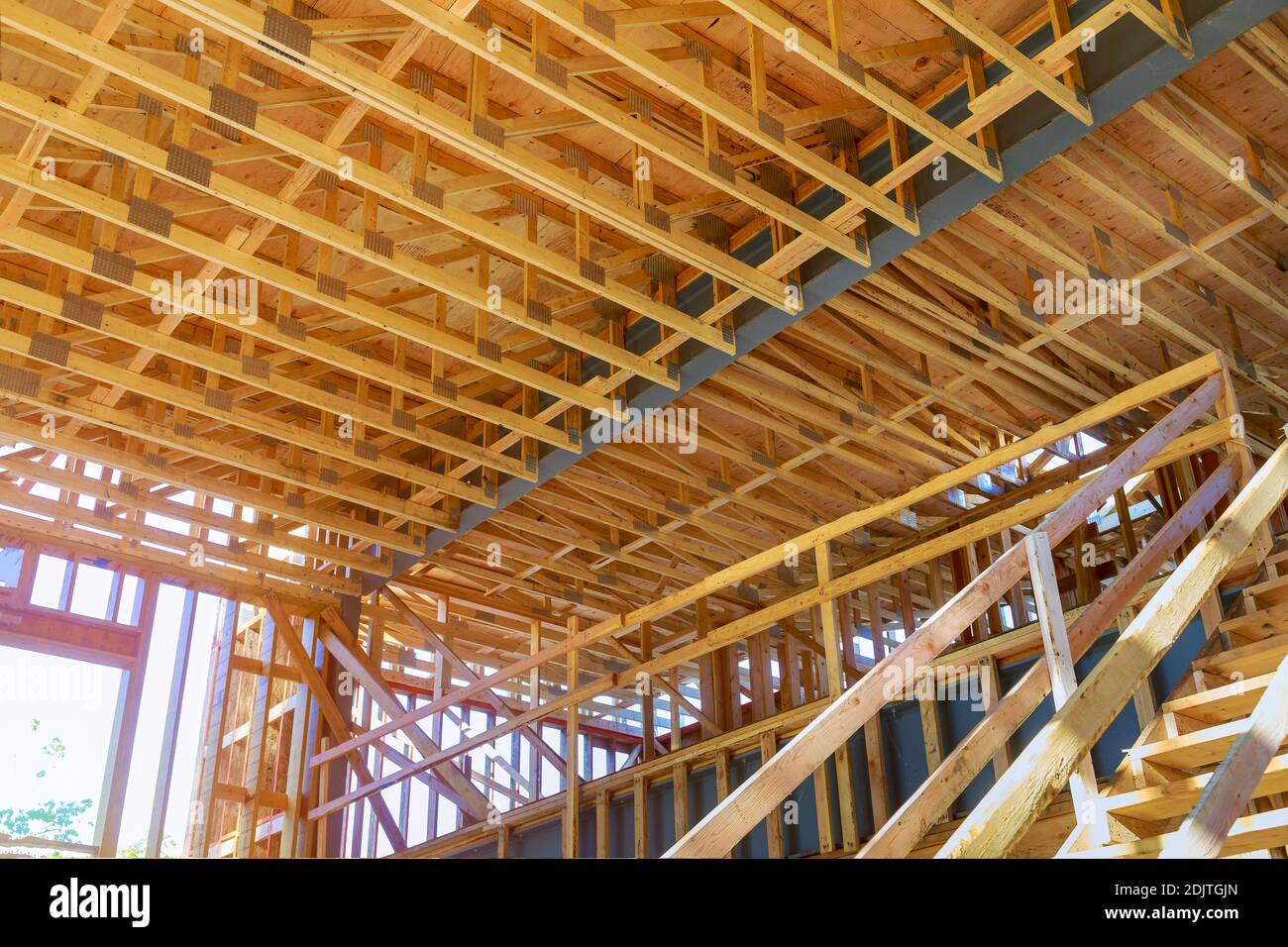 Wood building frame structure on a new development framing of new house ...