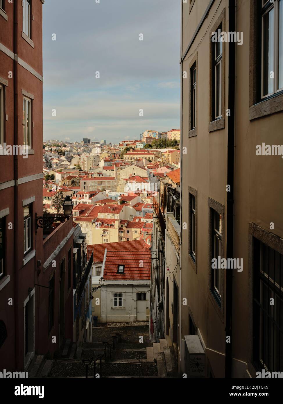 LIsbon city view looking through alleyway Stock Photo - Alamy