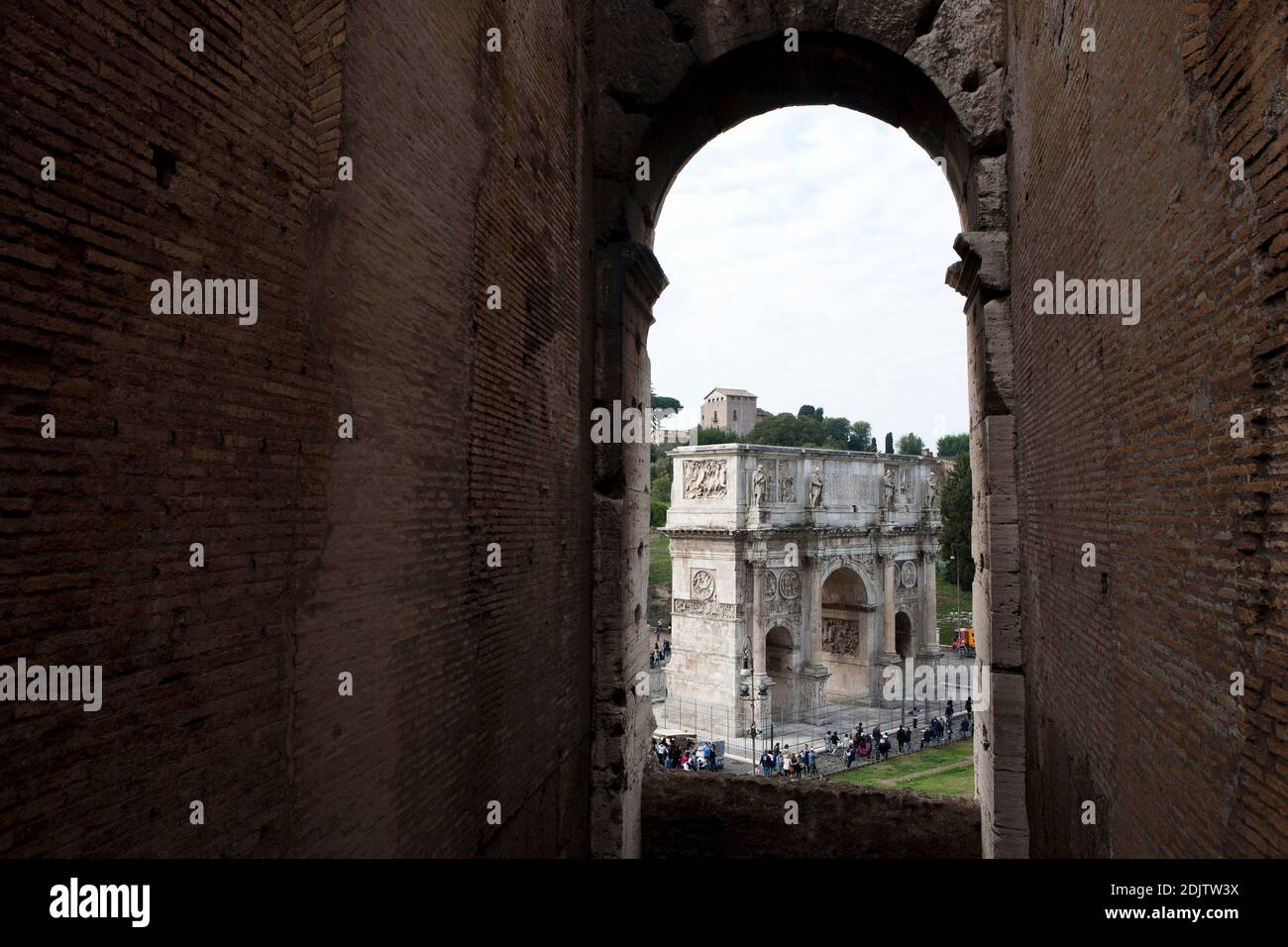 A historic Roman arch seen from the Colosseum in Rome, Italy Stock ...