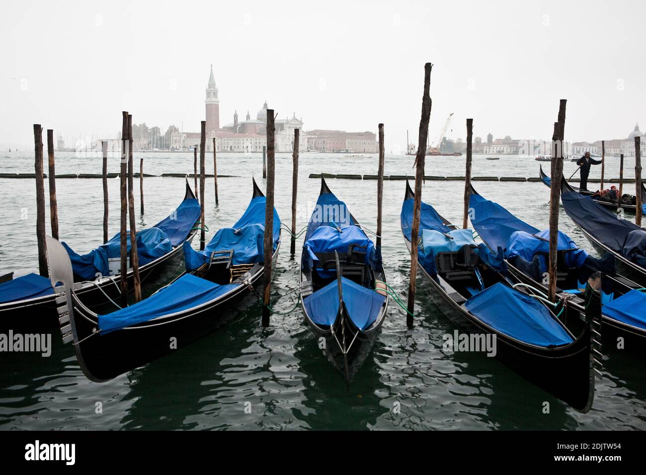 Gondolas float along the boardwalk near the Piazza San Marco in Venice ...
