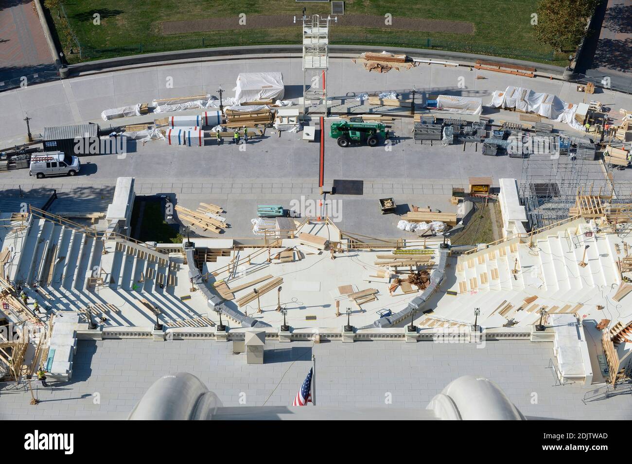 The Presidential Inauguration Stand is seen under construction from the ...