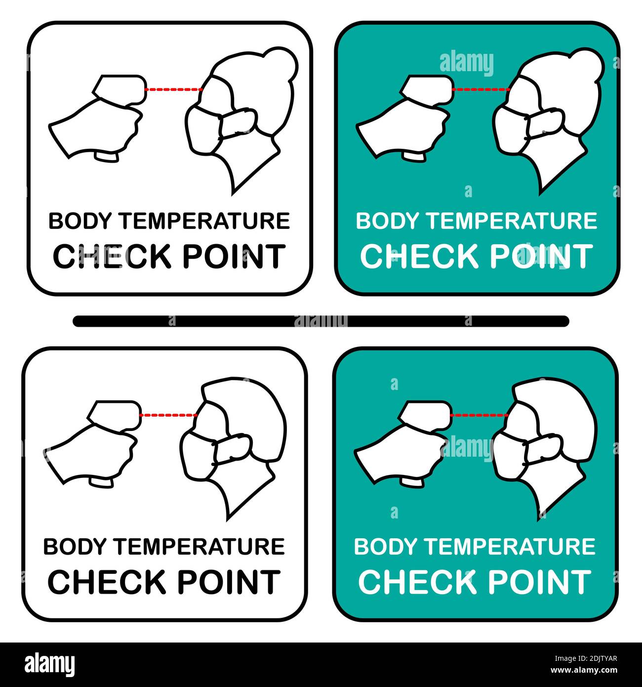 Set of Covid-19 body temperature check point icon design man and woman ...
