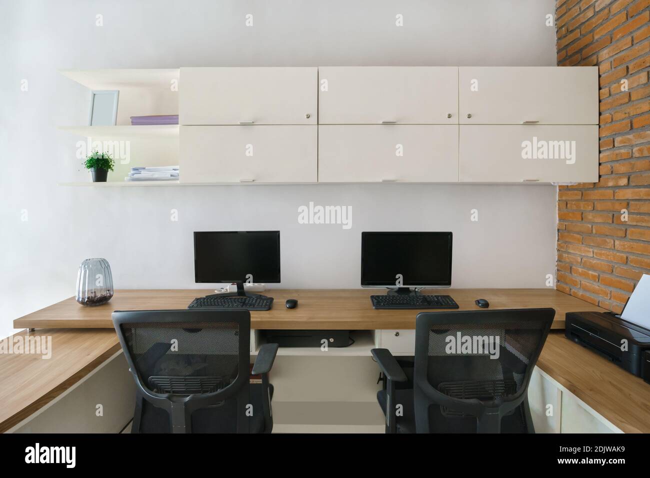 clean comfortable and tidy modern office space with computers Stock ...