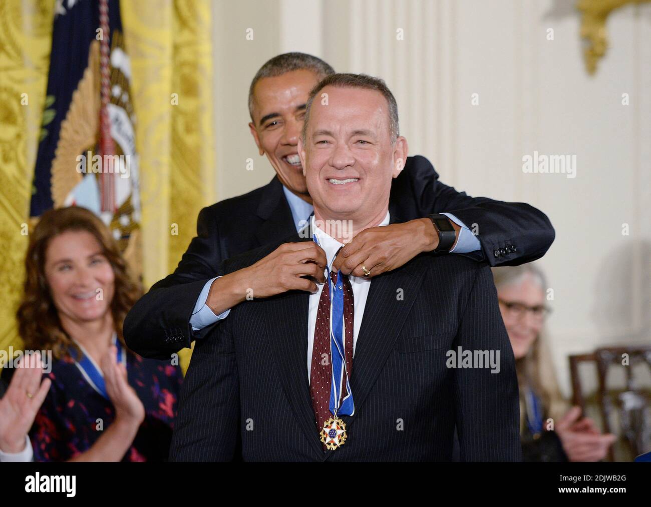 US President Barack Obama presents actor Tom Hanks with the ...