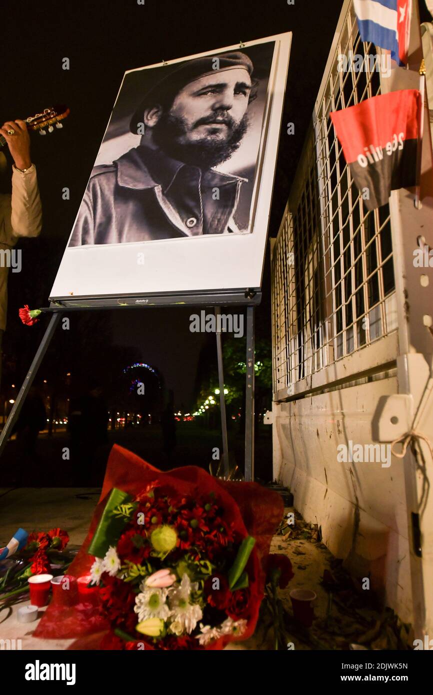 A portrait of Cuban leader Fidel Castro is seen during a tribute ...