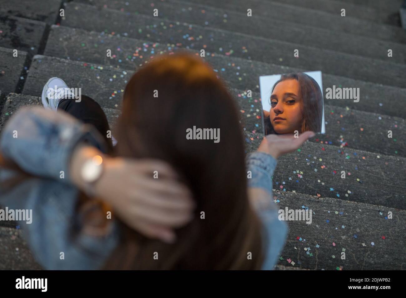 Woman confetti rear view hi-res stock photography and images - Alamy